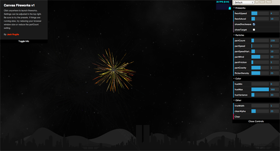 Canvas Fireworks – クリックすると花火が上がるサイト | 株式会社クリーム | グラフィック & Webデザイン